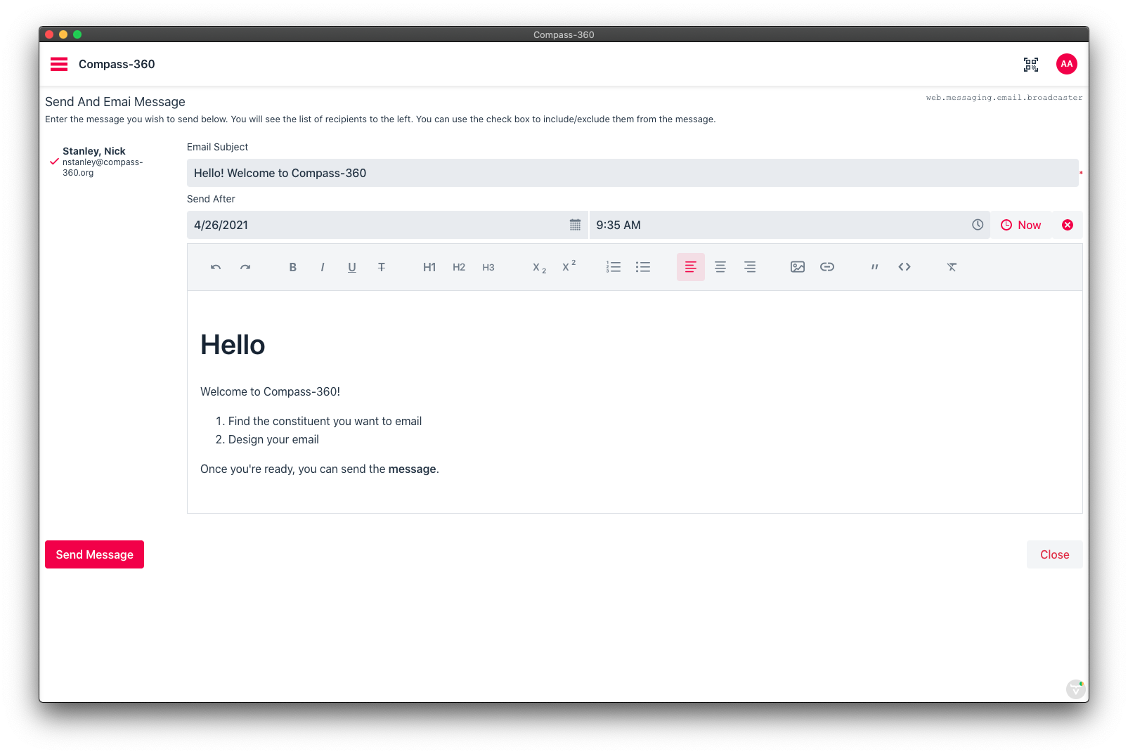 Sending an Email – Girls Inc Participant Management System Knowledgebase
