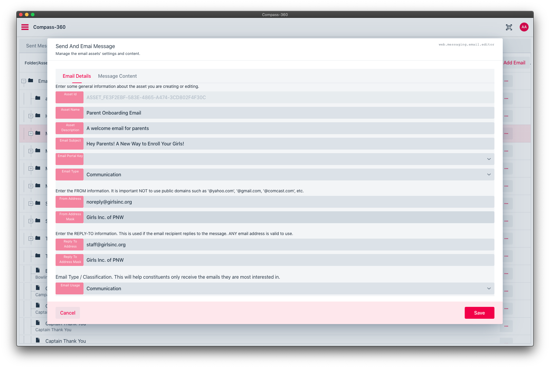 Message Assets – Girls Inc Participant Management System Knowledgebase